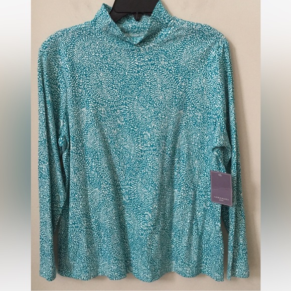 Laura Scott | Tops | Petite Laura Scott Turtleneck Cotton Printed Green ...
